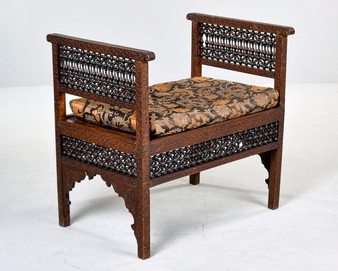 Early 20th C Heavily Carved Teak Moorish Bench 11688 - Etsy