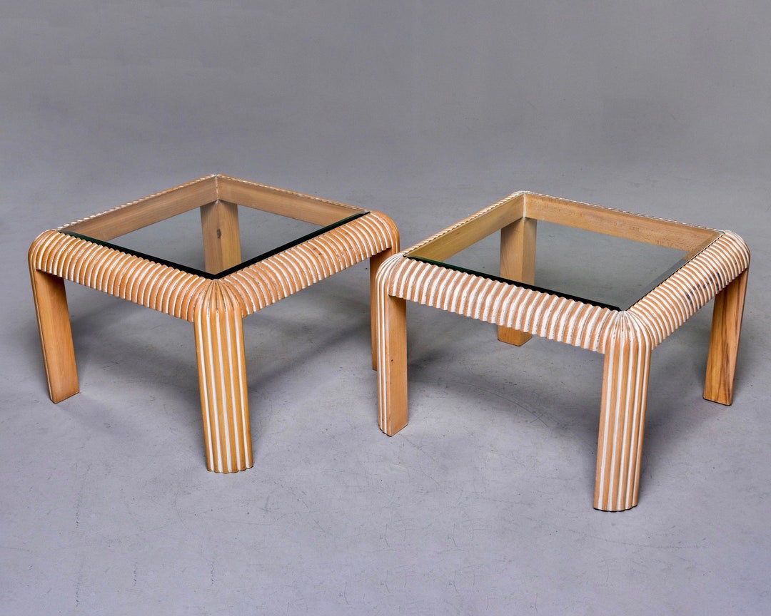 Mid Century Cerused Ash Side Tables With Glass Tops Pair - Etsy