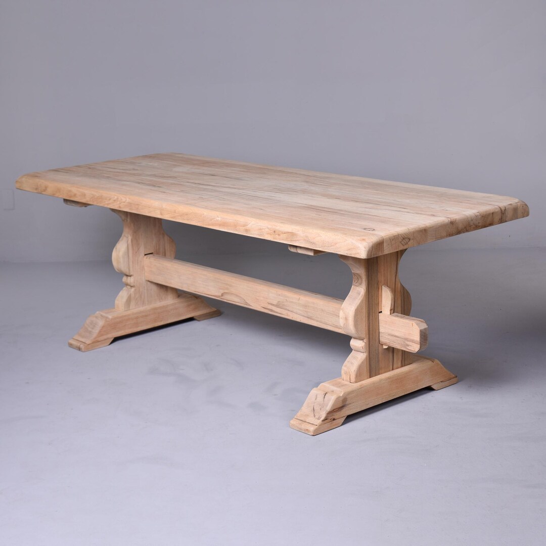 Large 19th C Bare Oak French Country Trestle Farm Table [10993] - Etsy