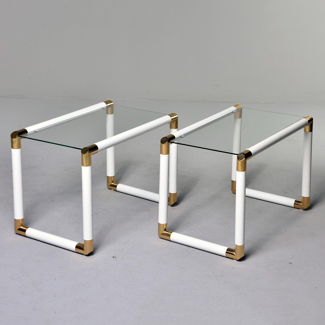 Mid Century White Tubular Side Tables With Brass Fittings - Pair [9326 ...