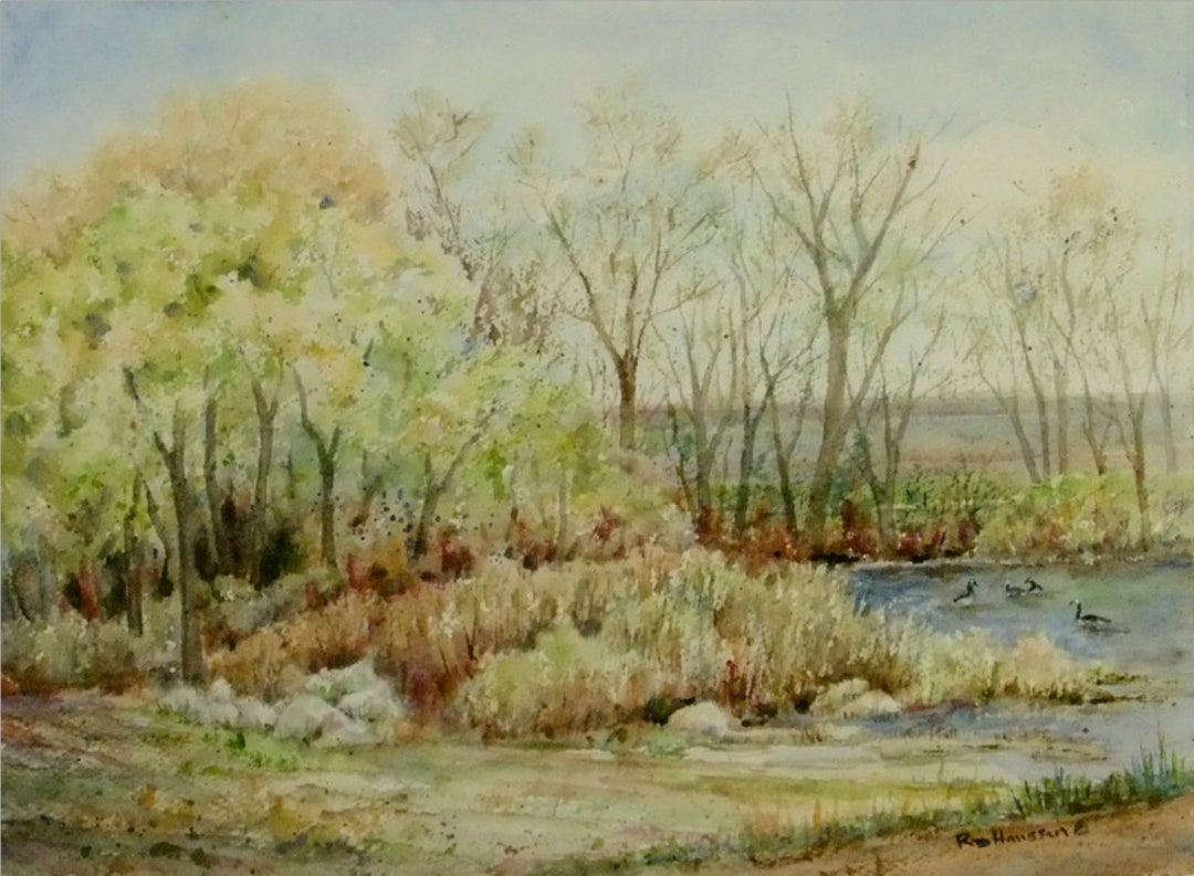 Spring Trees by Slough, 11x15 Original Watercolor Landscape - Etsy