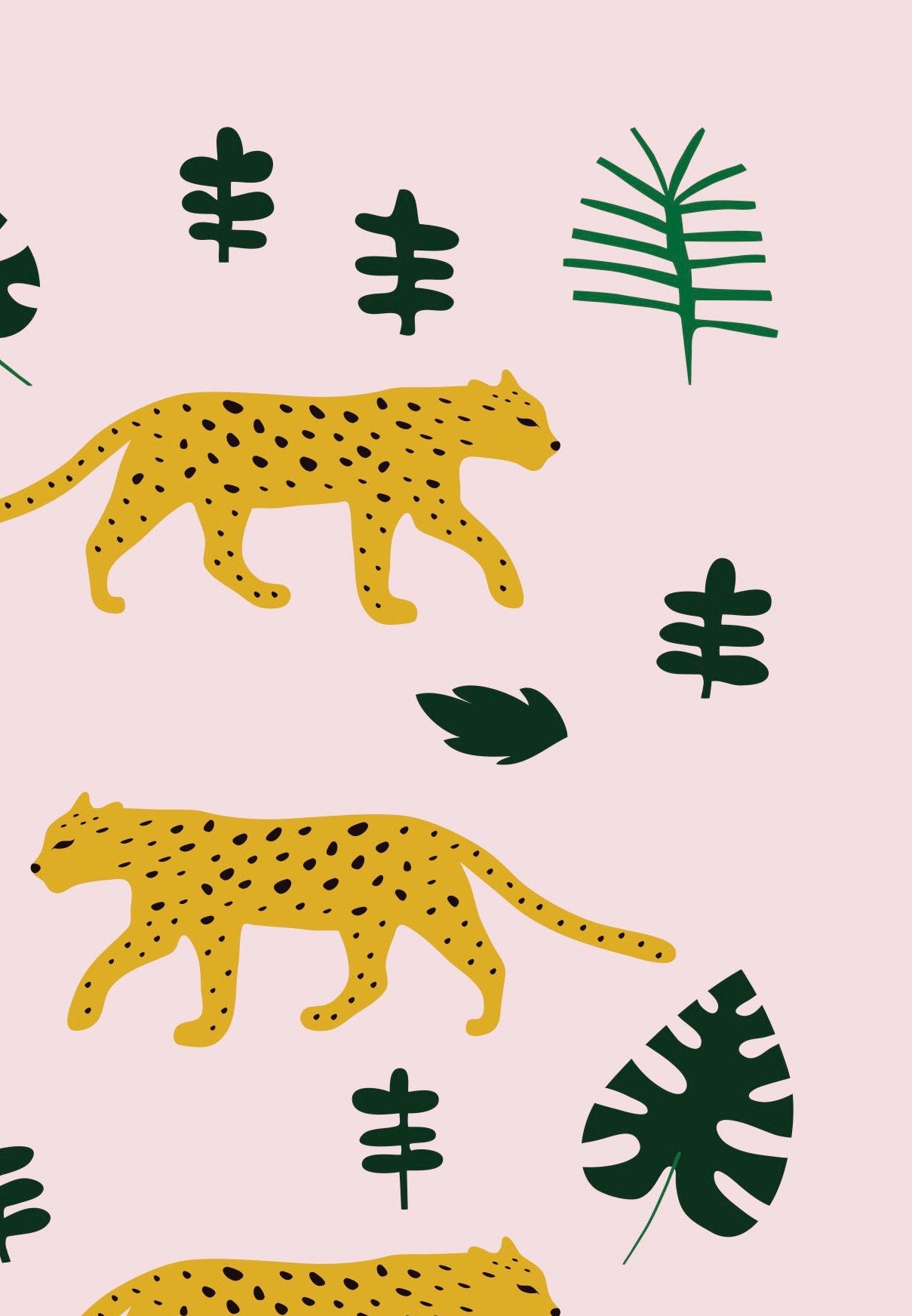 Leopard Illustration A4 Leopard Print Jungle Print Plants | Etsy