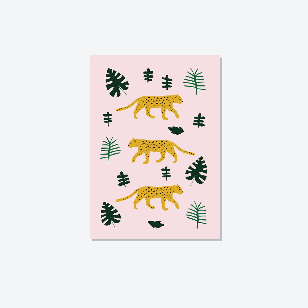 Leopard Illustration, A4 Leopard Print, Jungle Print, Plants Print ...