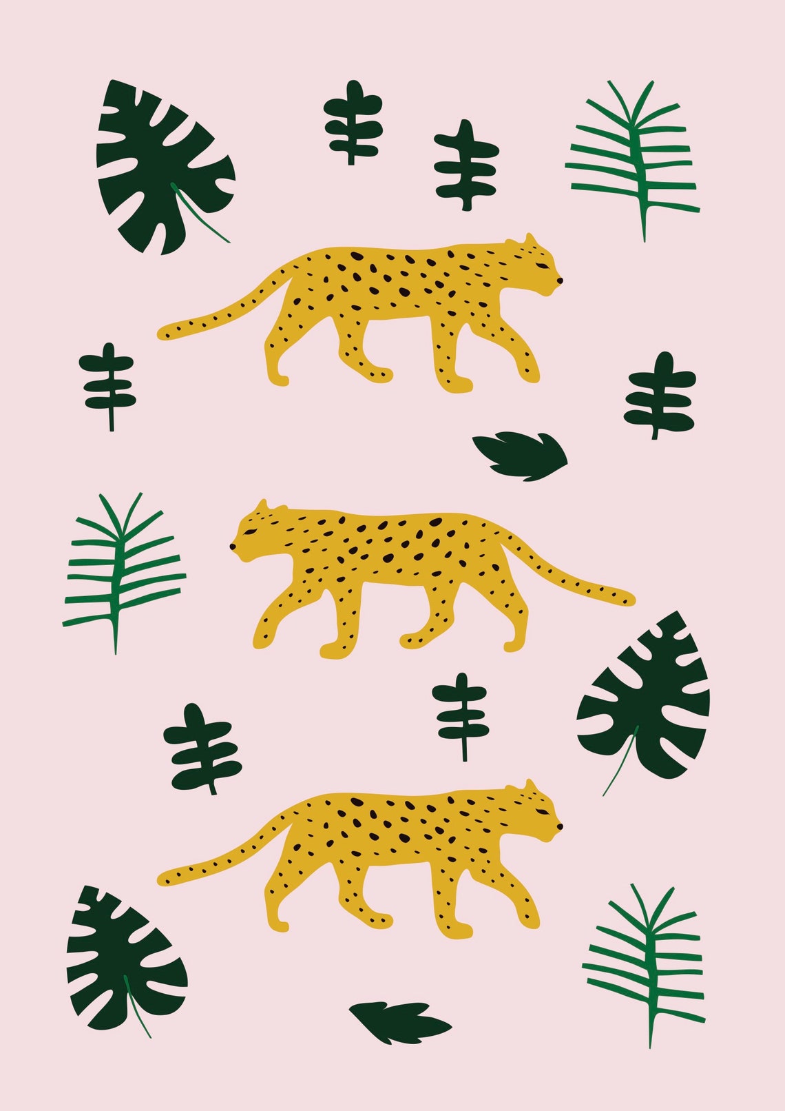 Leopard Illustration A4 Leopard Print Jungle Print Plants | Etsy