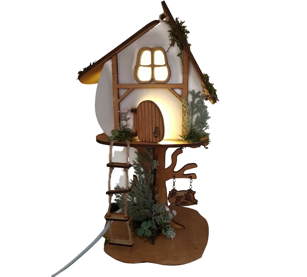 Fairy House Lamp, Wooden House With Light, Decorative Dim Light, Wooden ...