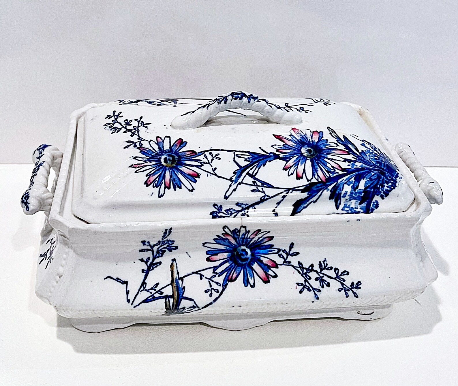 Rare Antique J.H. Davis Blue White Pink Daisy Pattern Ironstone ...
