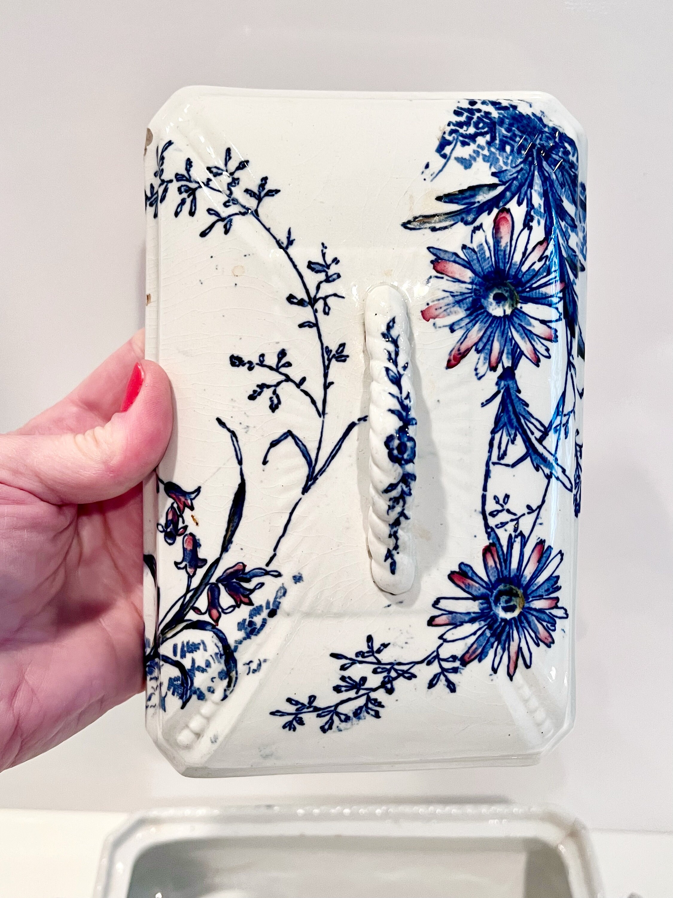 Rare Antique J.H. Davis Blue White Pink Daisy Pattern Ironstone ...