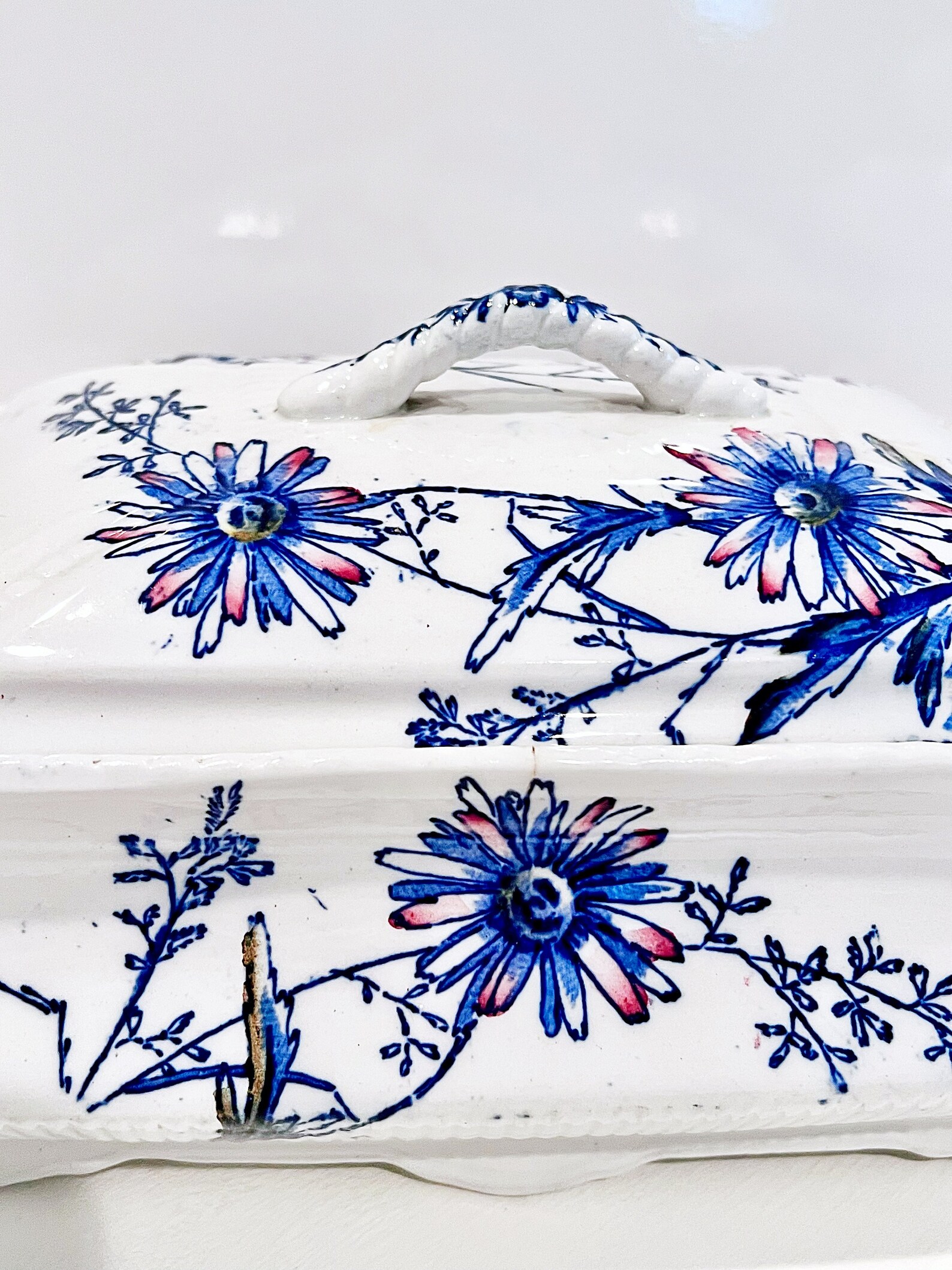 Rare Antique J.H. Davis Blue White Pink Daisy Pattern Ironstone ...