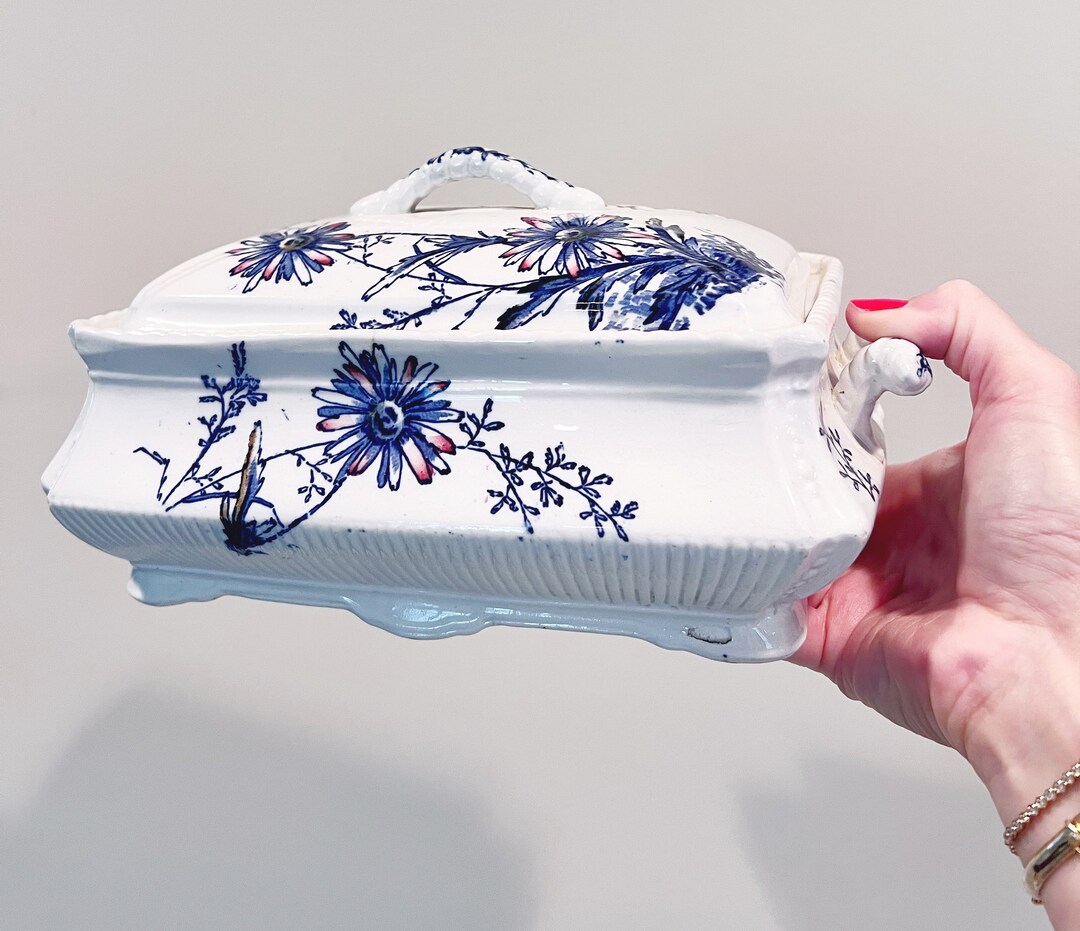 Rare Antique J.H. Davis Blue White Pink Daisy Pattern Ironstone ...