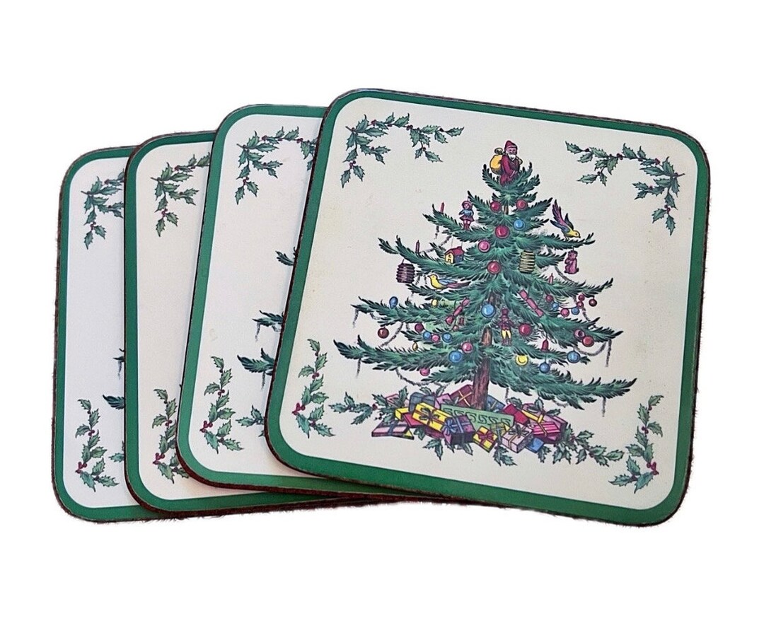 Vintage Spode Christmas Tree Cork Back Coaster Set 6 Pimpernel Made in ...