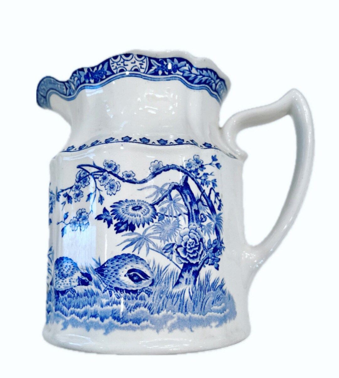 Antique C1921 Blue & White Furnivals Quail Pattern Milk Creamer Pitcher ...