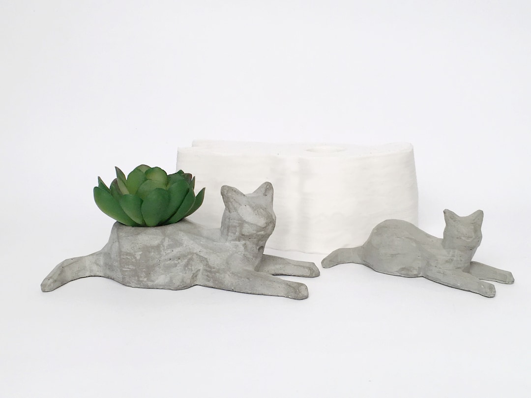 Silicone Mold Cat Mould Concrete Plaster Decor Statue Sculpture French ...