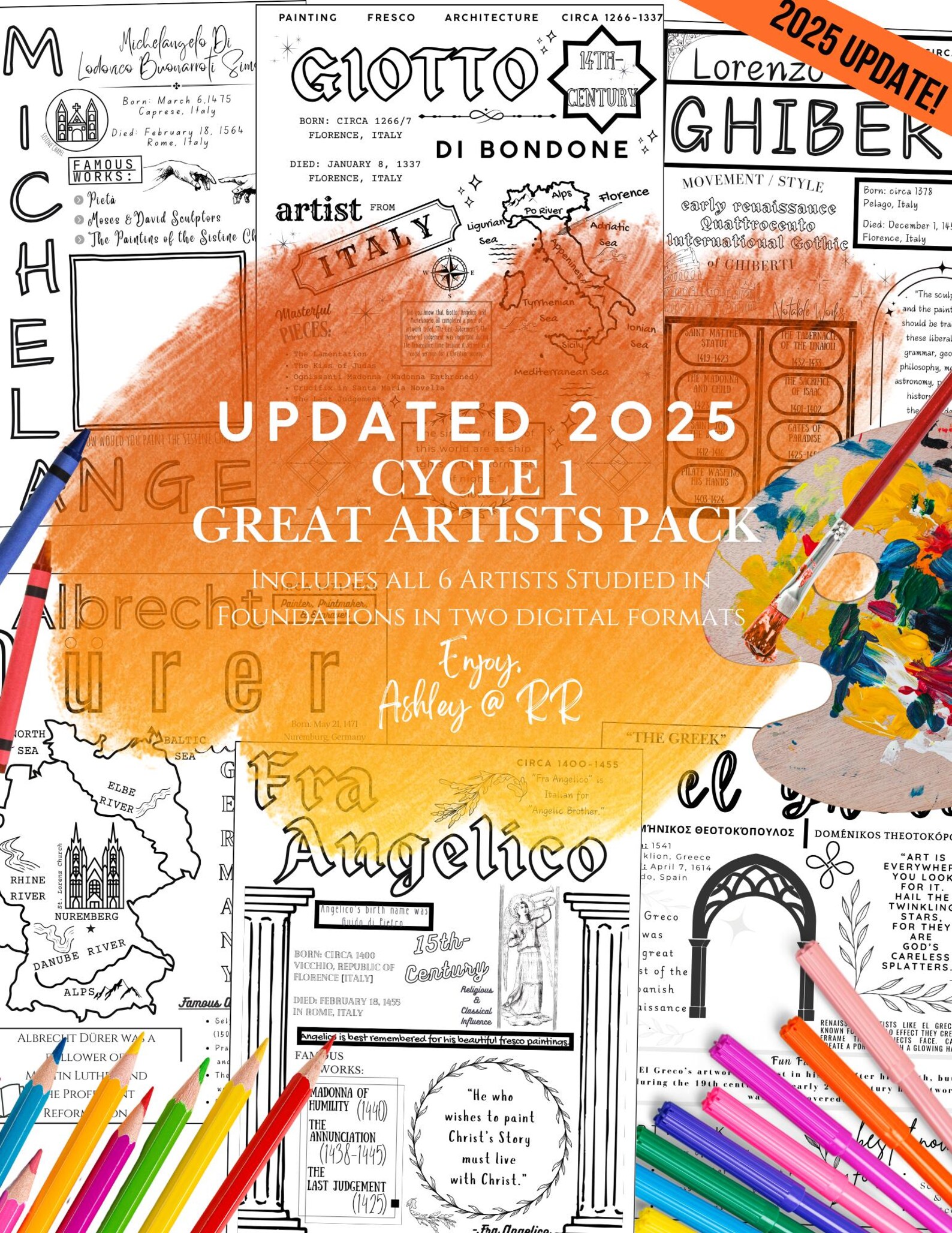Great Artists Coloring Pages, Art History Homeschool (PDF & JPG) - Etsy ...