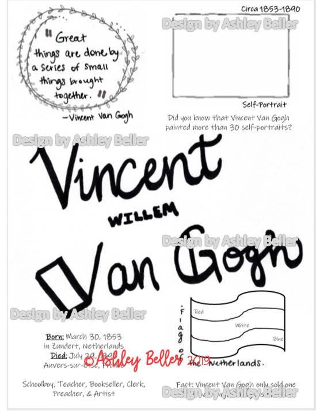 Vincent Van Gogh Great Artist Color Sheet Cycle 2 - Etsy