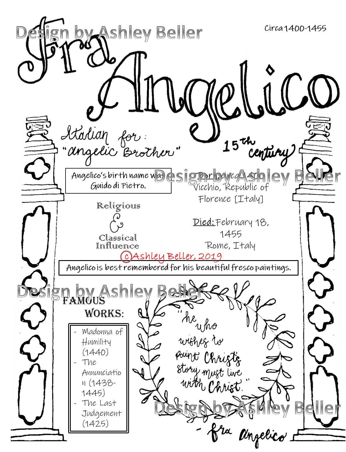 Angelico Great Artist Color Sheet Cycle 1 - Etsy