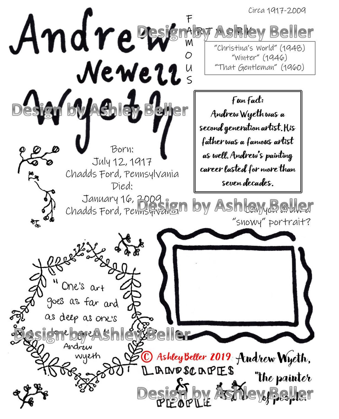 Andrew Wyeth Color Sheet Great Artists Cycle 3 - Etsy