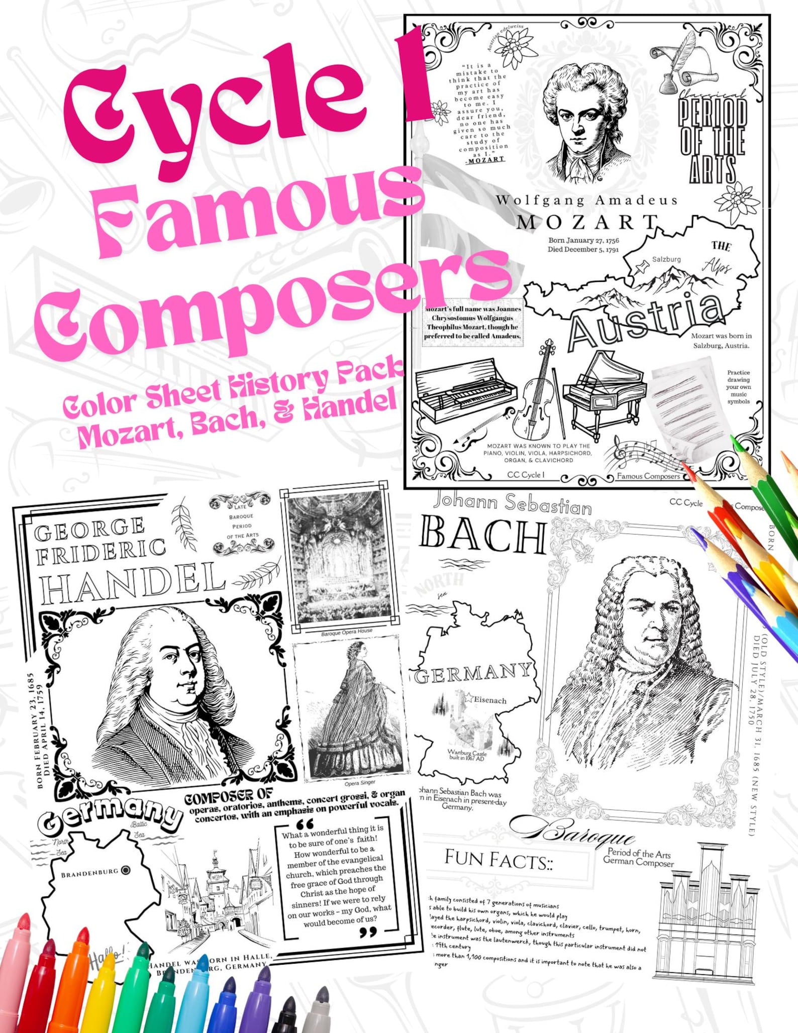 Cycle 1 CLASSICAL CONVERSATIONS Famous Composers Orchestra Coloring ...