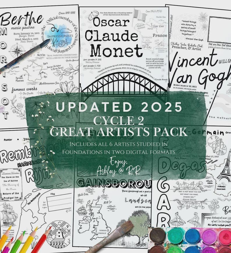 Great Artists Coloring Pages, Art History Homeschool (PDF & JPG) - Etsy