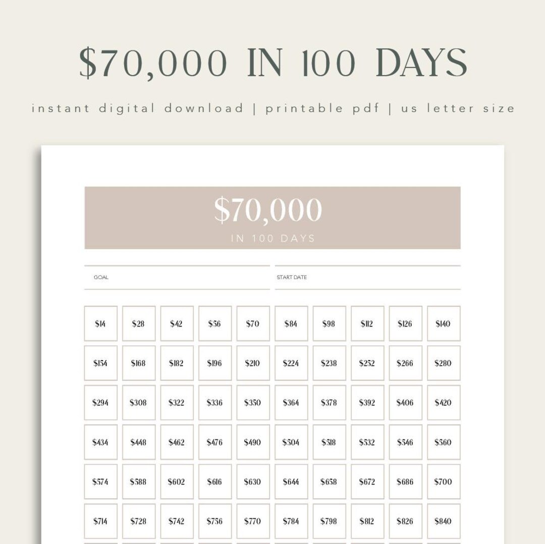 70K Savings Challenge, Savings Bingo, 100 Days, 100 Deposits, Savings ...