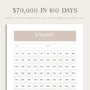 70K Savings Challenge, 100 Day Tracker (printable PDF) - Etsy