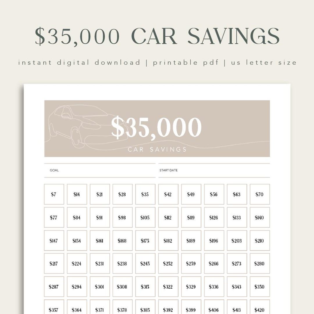 35K Car Savings Challenge, Savings Bingo, 100 Deposits, Savings Tracker ...