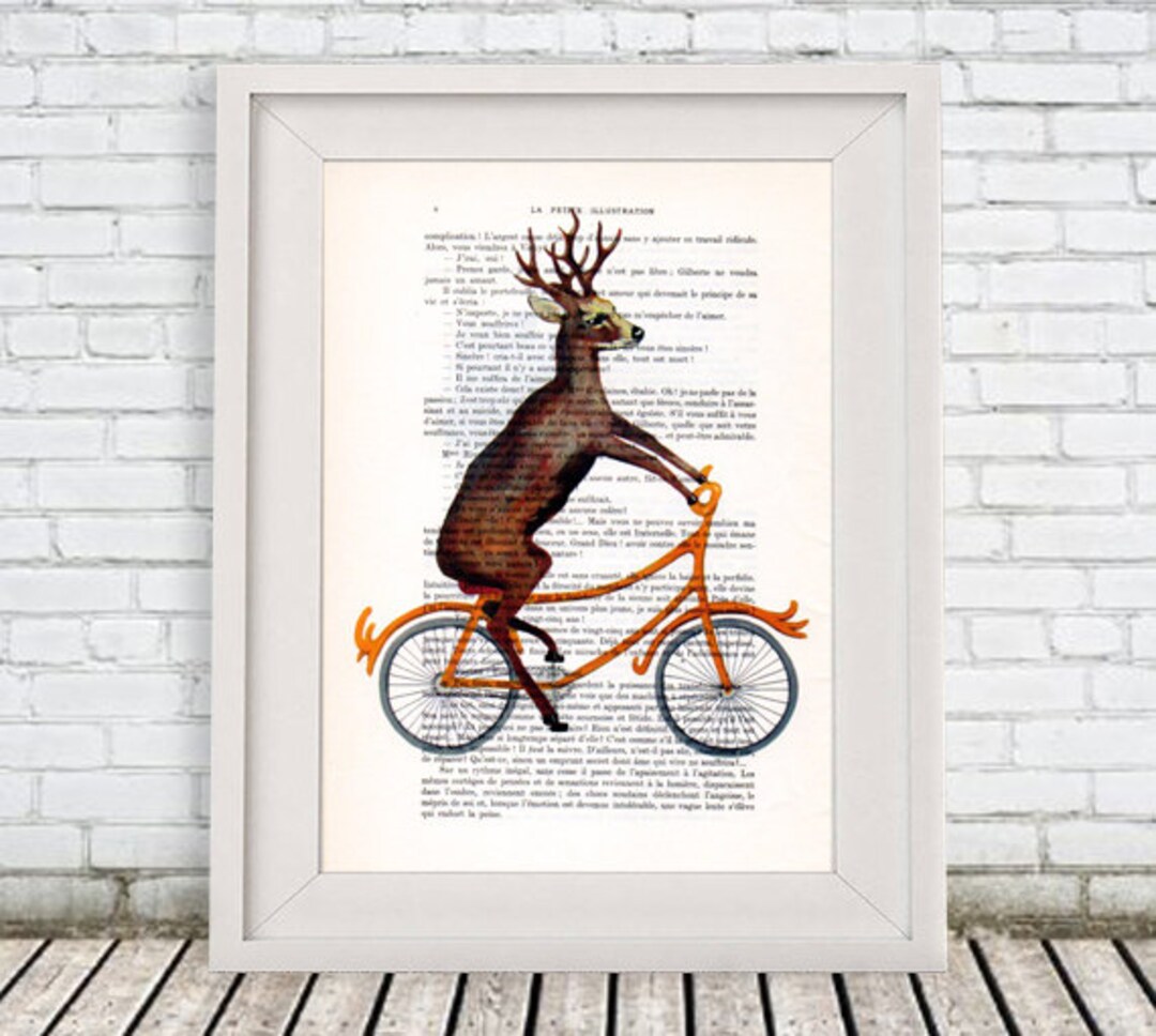 Deer on Bicycle Print, Deer Art, Deer Wall Art, Deer Head Print, Deer ...