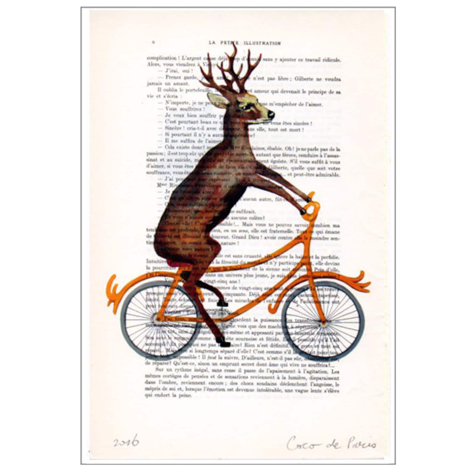 Deer on Bicycle Print Deer Art Deer Wall Art Deer Head - Etsy