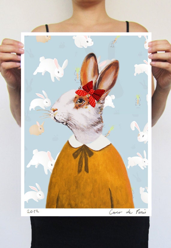 Rabbit Illustration Bunny Painting Print From Original - Etsy