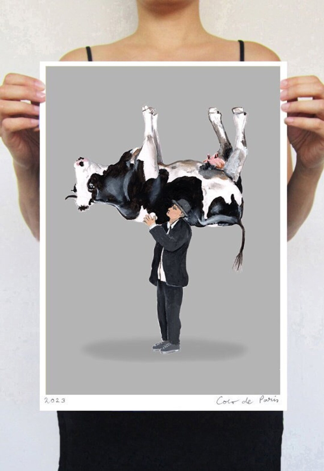 Carrying a Cow, Print From Original Painting by Coco De Paris, Cow ...