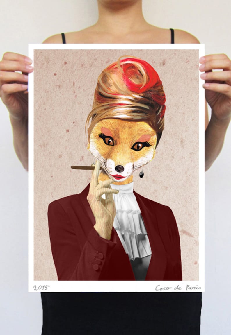 Fox Print Fox Poster Classy Artwork Animal Steampunk | Etsy