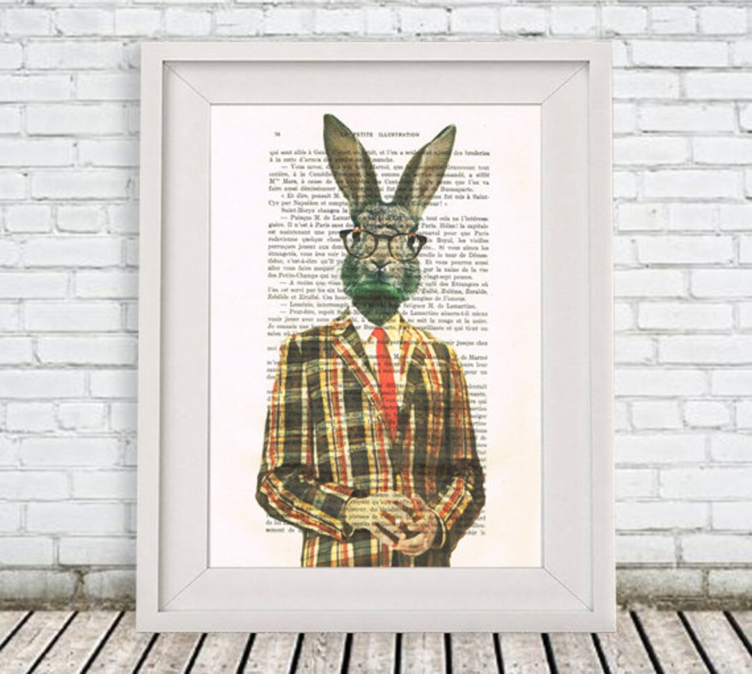 Retro Rabbit Print Bunny Print Rabbit Poster Classy Rabbit - Etsy