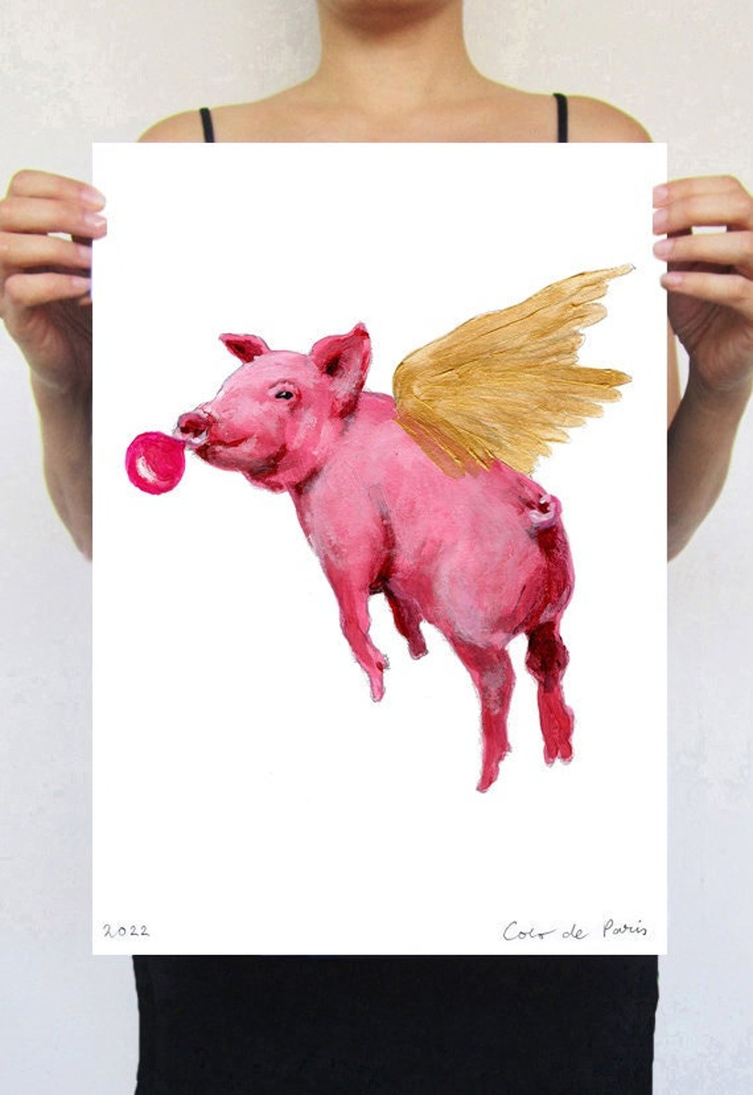 Flying Pig, Print From Original Painting by Coco De Paris, Love Pigs ...
