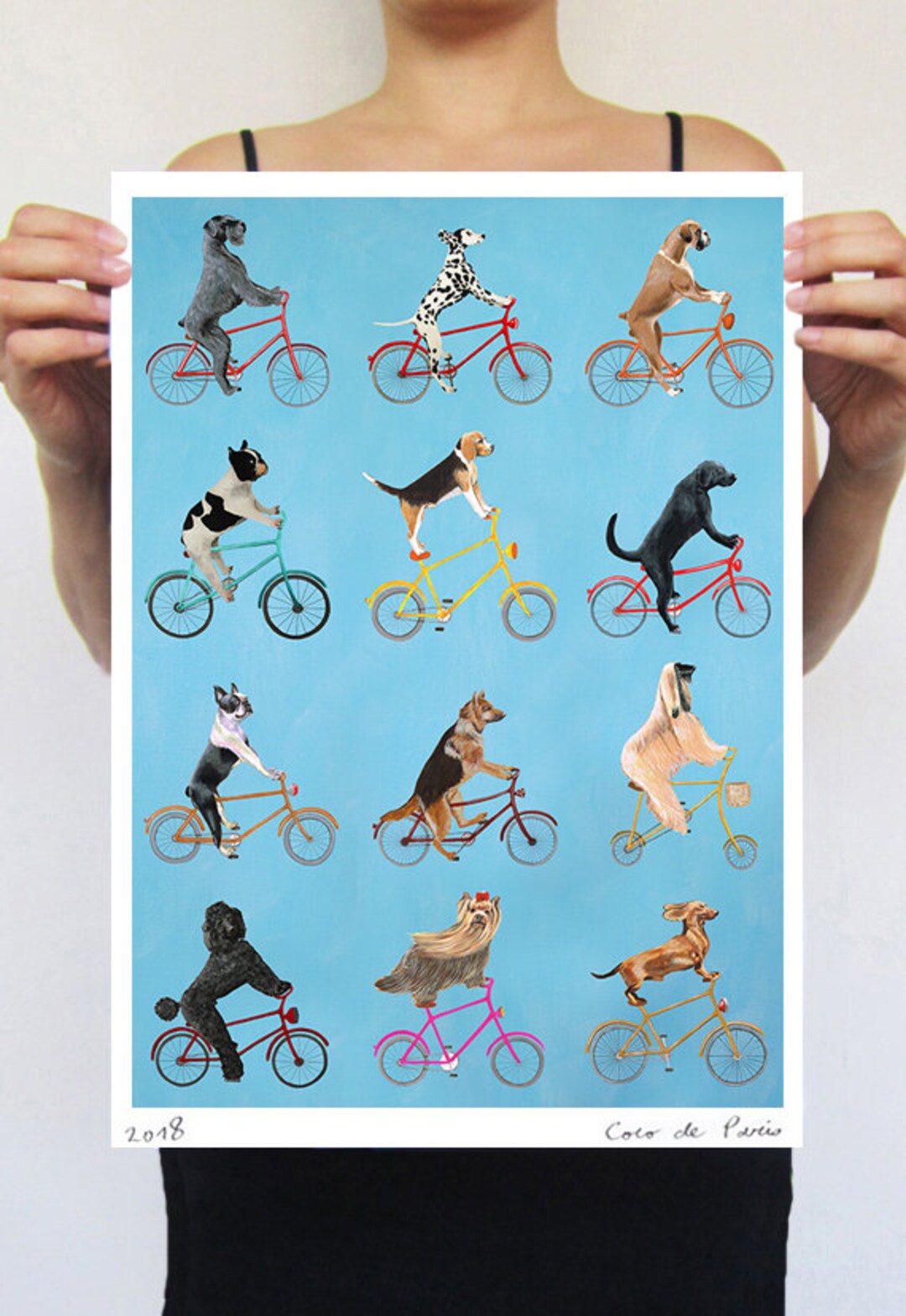 Dogs Print, Bicycle Print, Cycling Dog, Dog on Bicycle, Dog Painting ...
