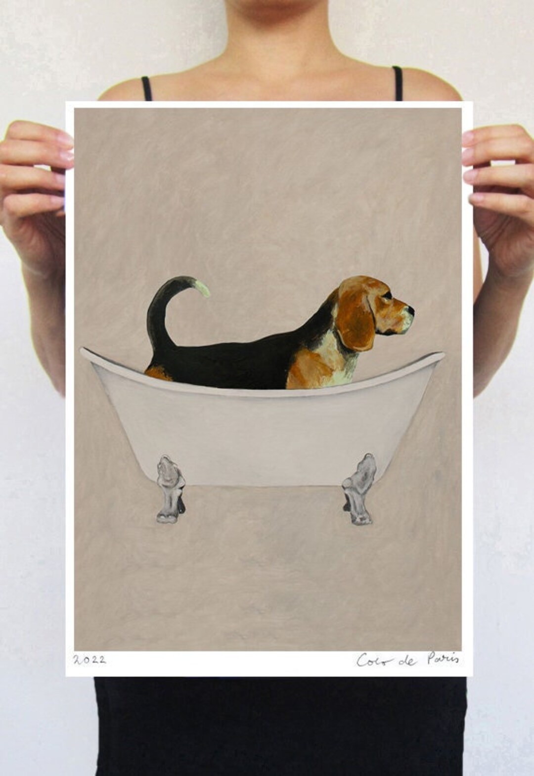 Beagle in Bathtub, Print From Original Painting by Coco De Paris ...