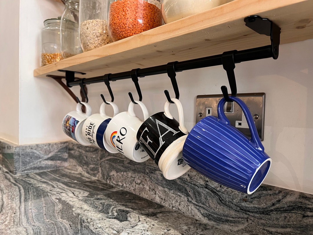 Cup Mug Rail Holder, Mug Hook, Hanging Under Kitchen Shelves Cupboards ...