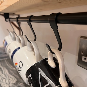 Handmade Black Mug Rail Holder: Under Shelf Cup Hanger With 5 Hooks ...