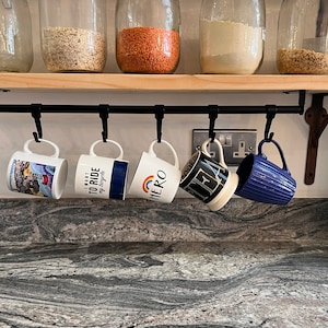 Handmade Black Mug Rail Holder: Under Shelf Cup Hanger With 5 Hooks ...