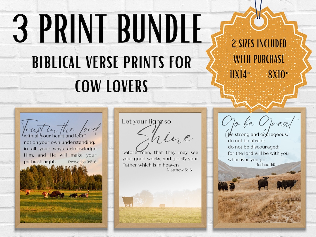 Bible Quote Wall Art for Cow Lovers Set of 3, 8x10, 11x14 Instant ...