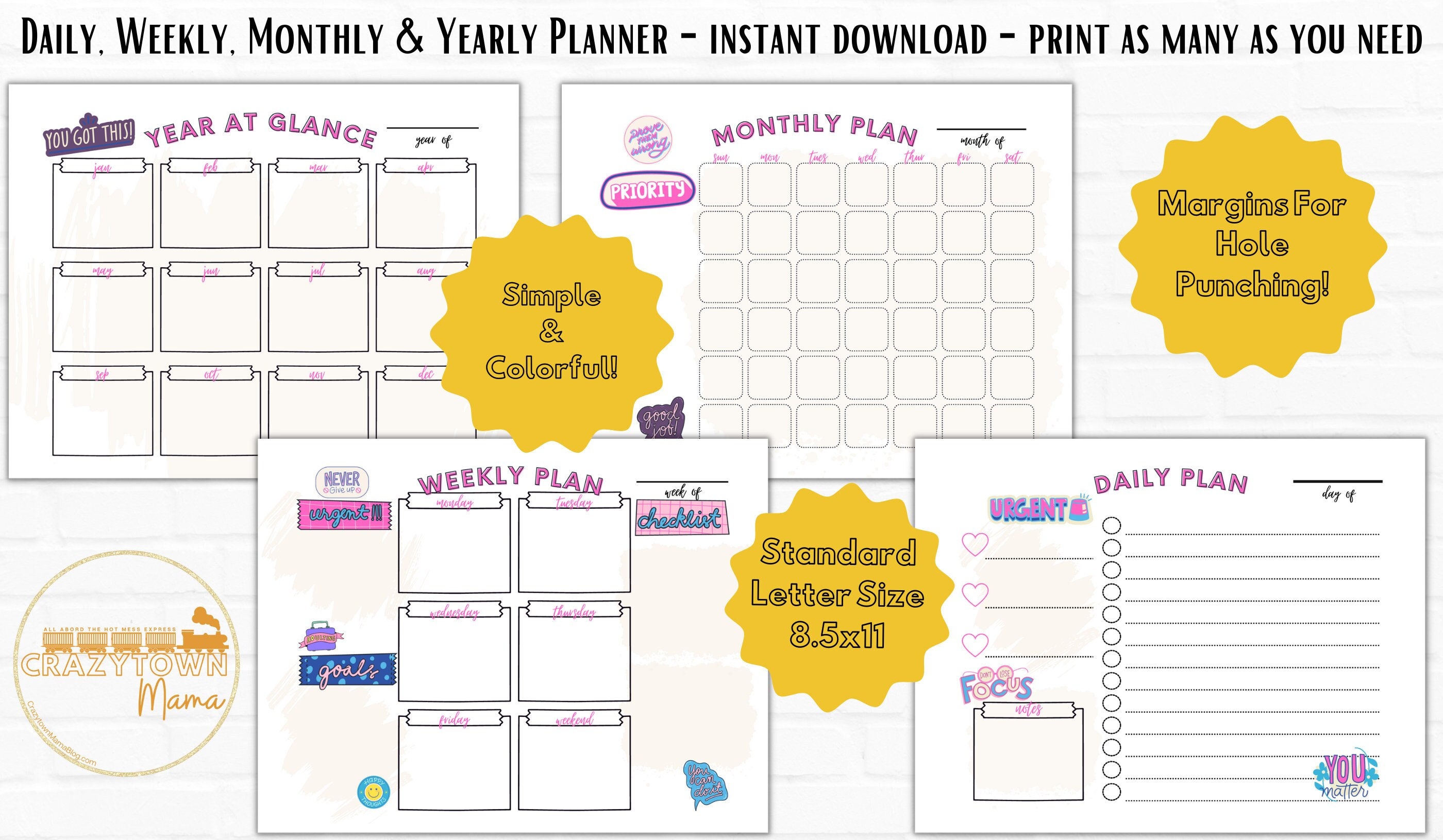 Monthly Weekly Daily Yearly Planner Bundle, To-do List, Printable ...