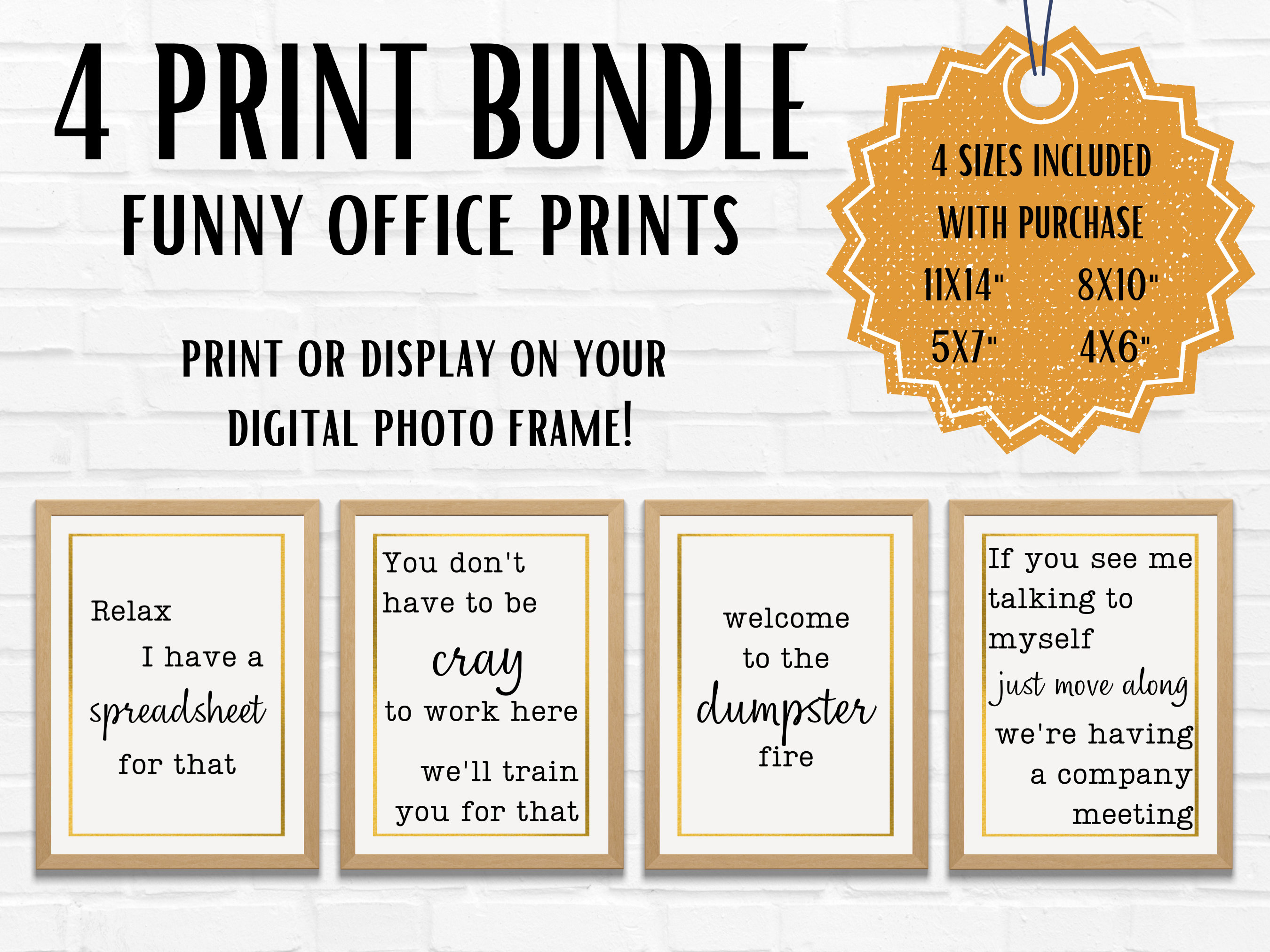Set of Funny Downloadable Office Prints, 8x10, 4x6, 11x14, 5x7, Funny ...