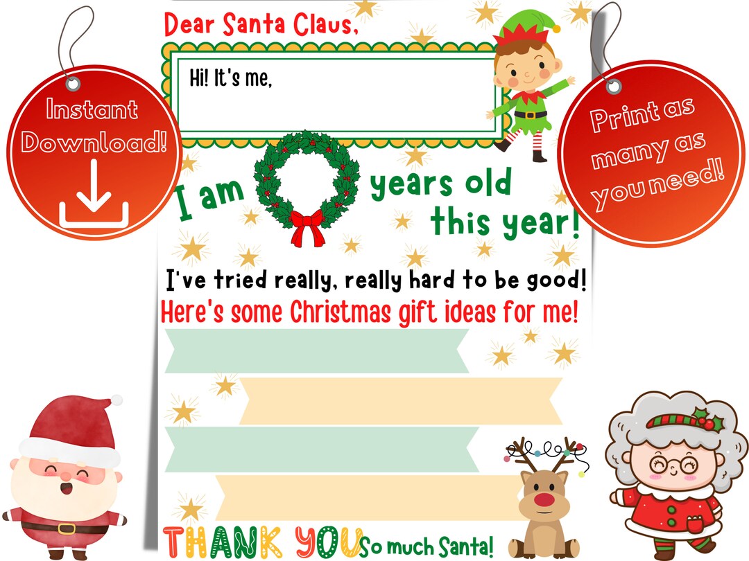 Christmas List, Letter to Santa - Print as Many as You Need! Cute and ...