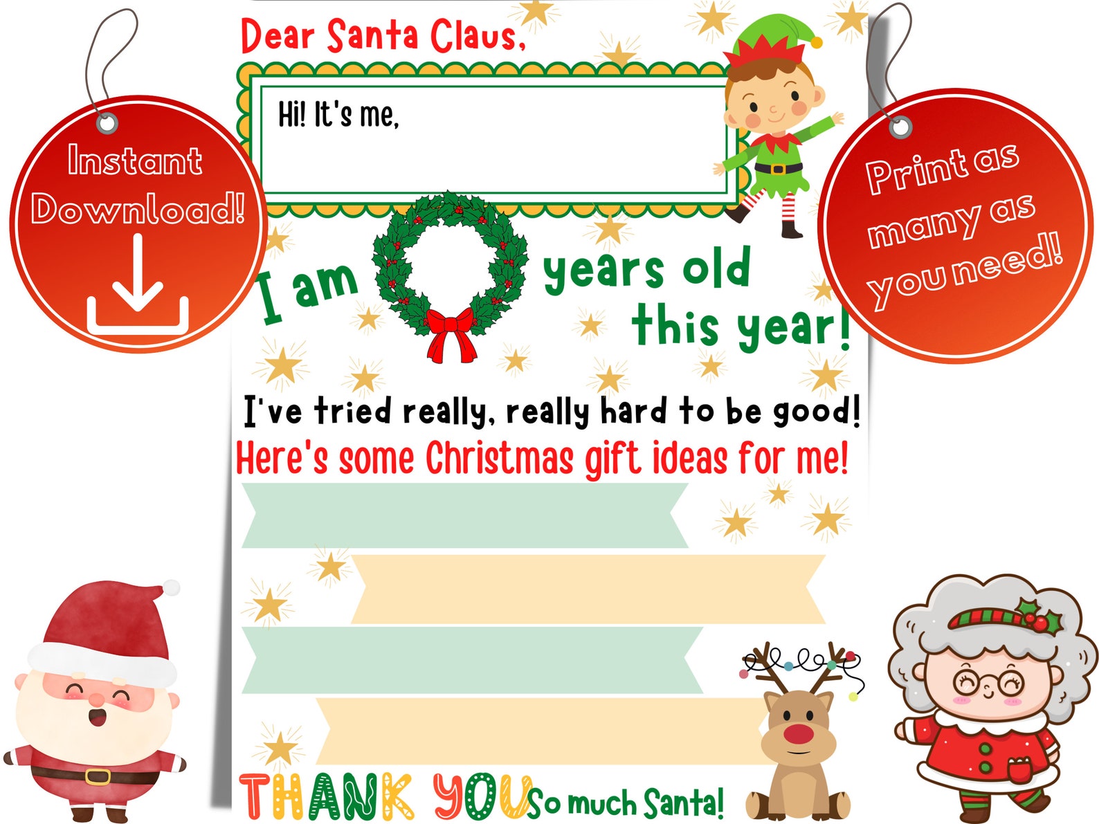 Christmas List, Letter to Santa - Print as Many as You Need! Cute and ...