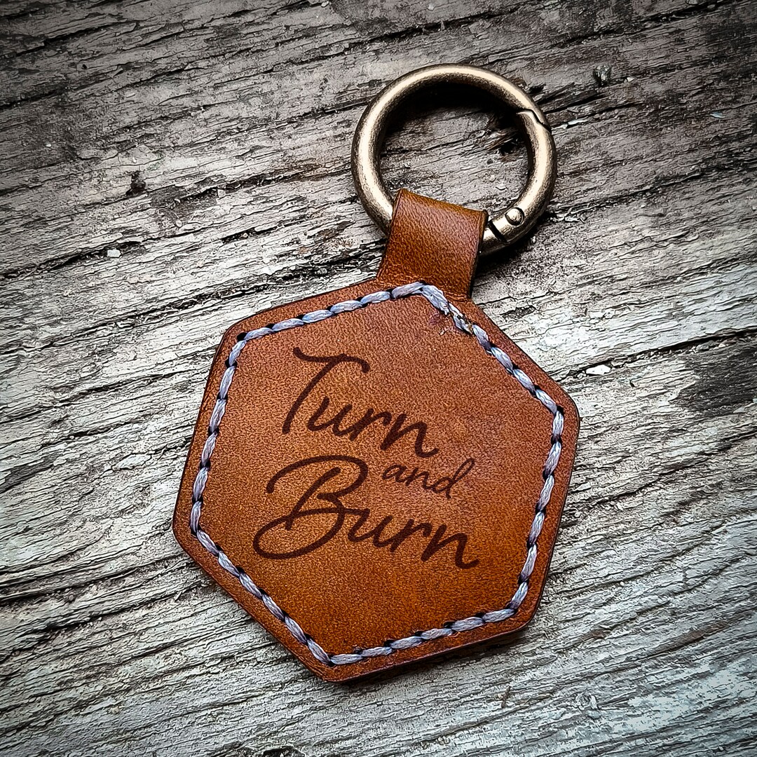 Leather Turn & Burn Saddle Tag, Hand-stitched Natural Leather Keychain ...