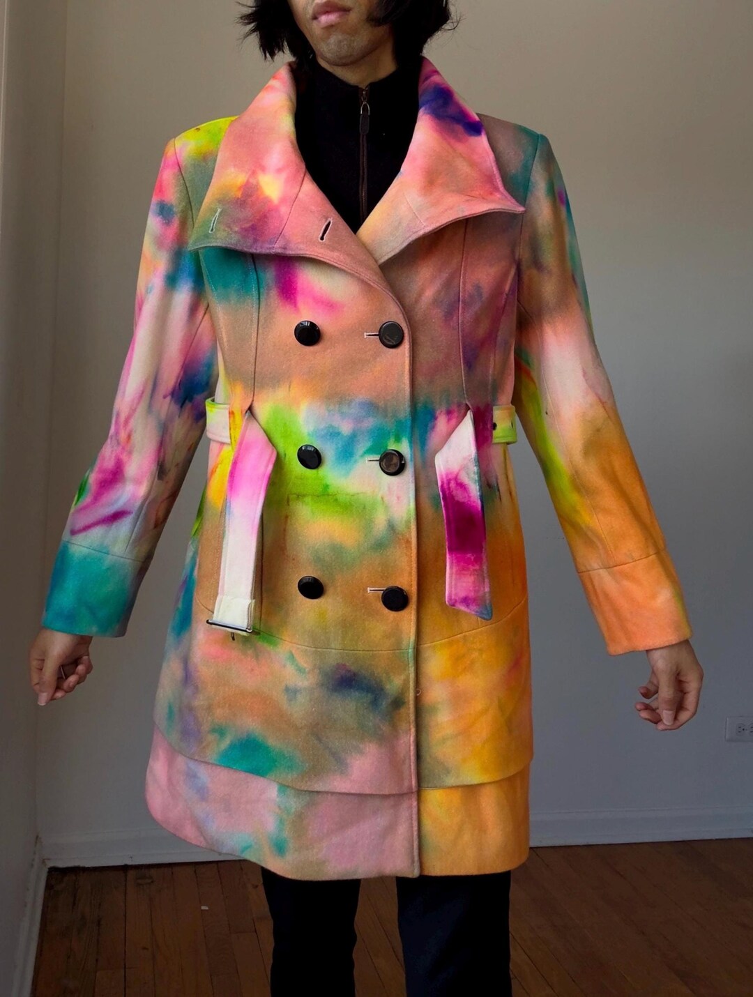 XL Pastel Rainbow Trench Coat Jacket - Etsy