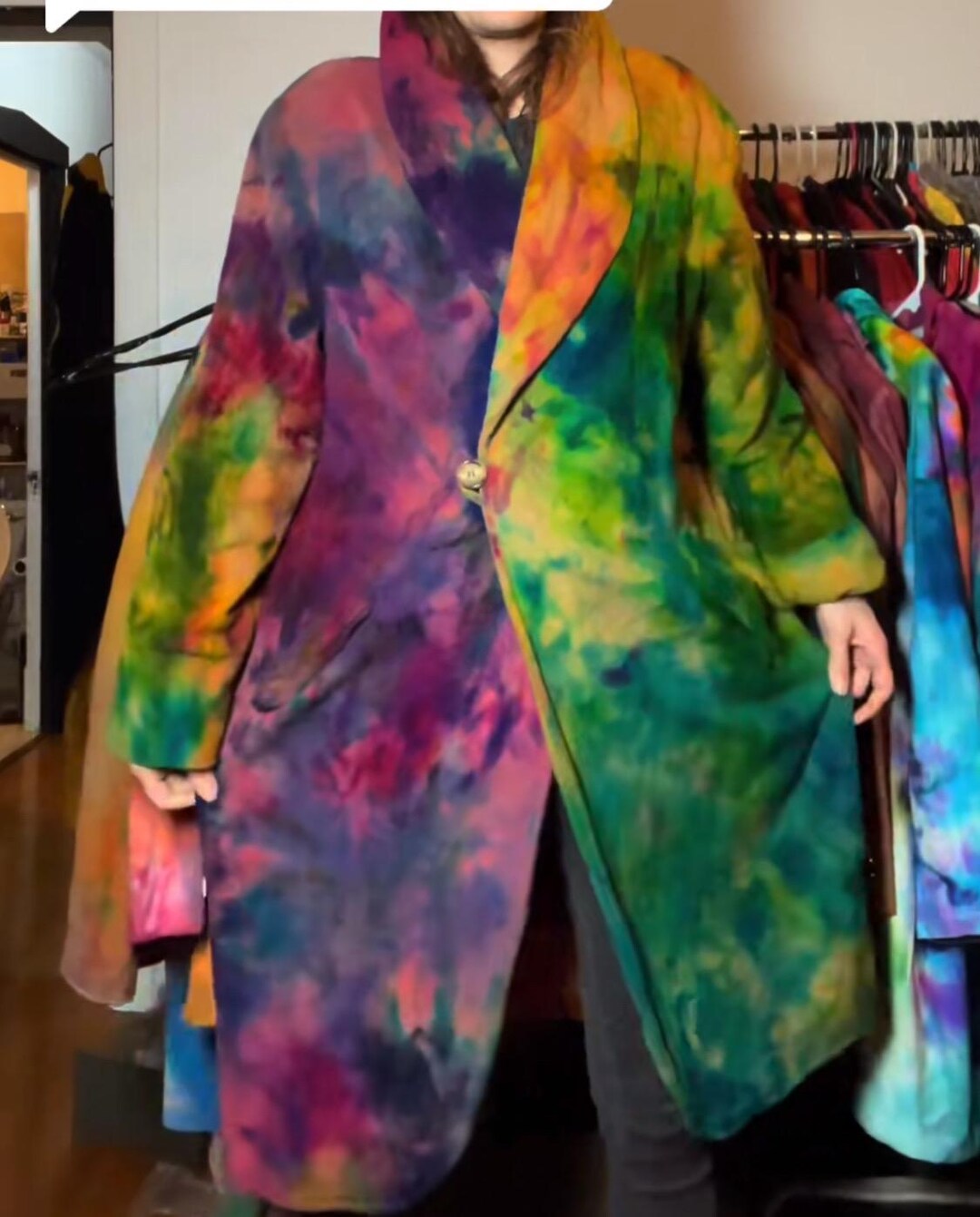 Rainbow Tie Dye Long Trench Coat Boxy Blazer Jacket - Etsy