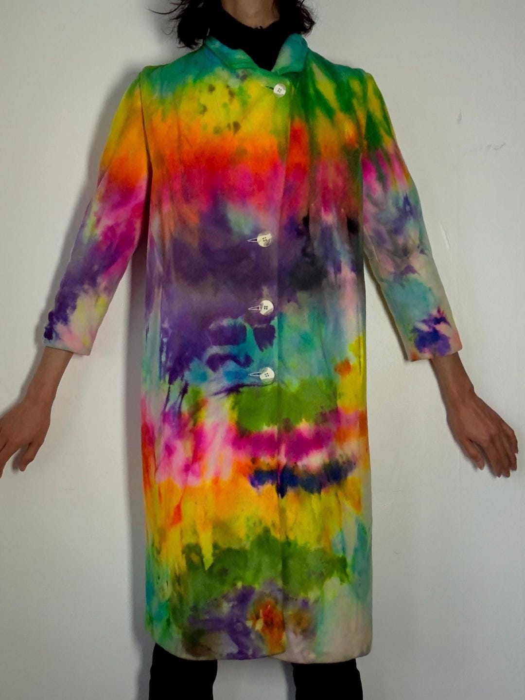 M-L Rainbow Neon Trench Long Coat - Etsy