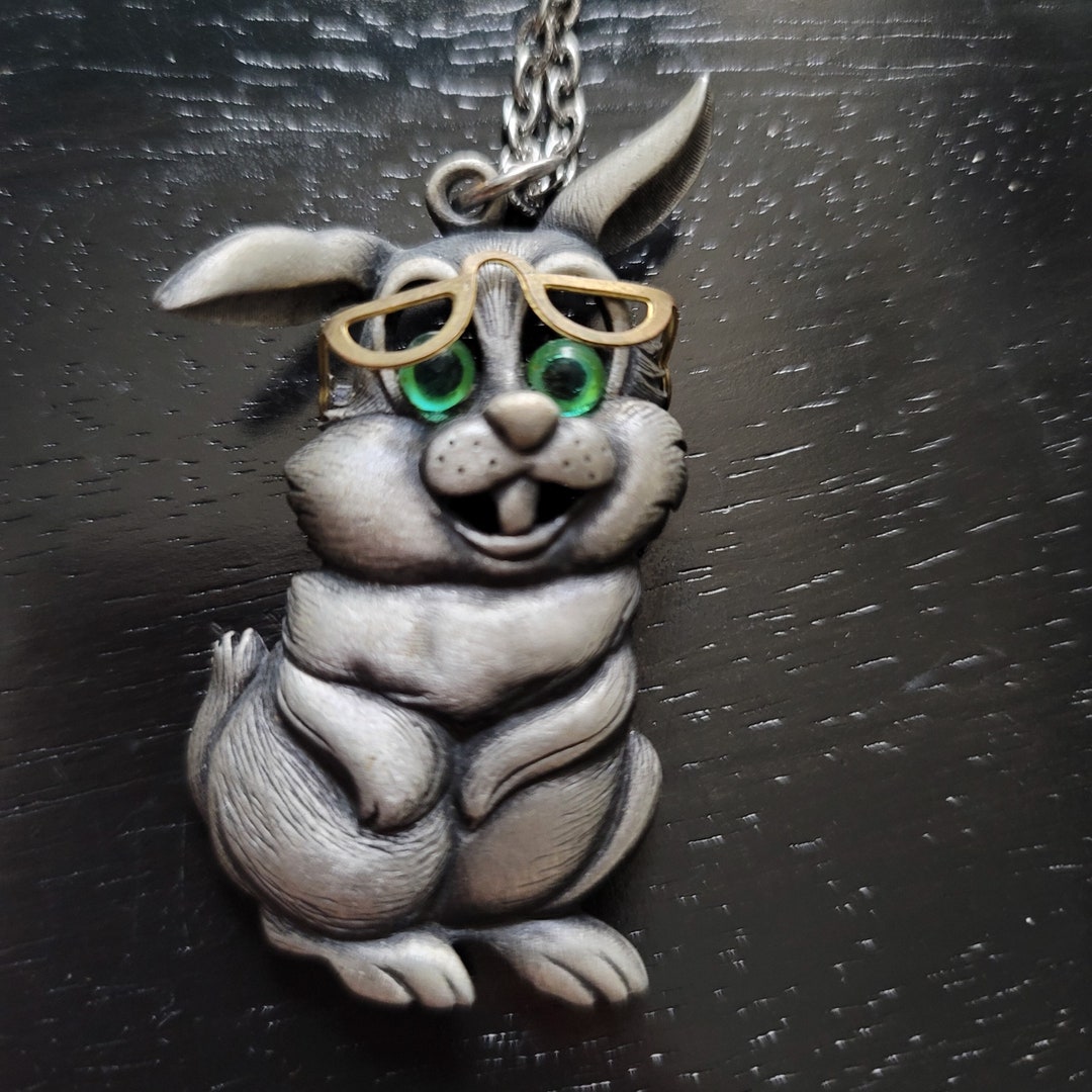 Vintage JJ Bunny Rabbit With Glasses Pendant With 12in Necklace - Etsy