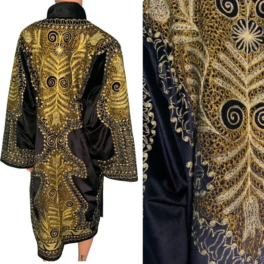 Rare Vintage Velvet Robe/jacket With Gold Hand-embroidered Intricate ...