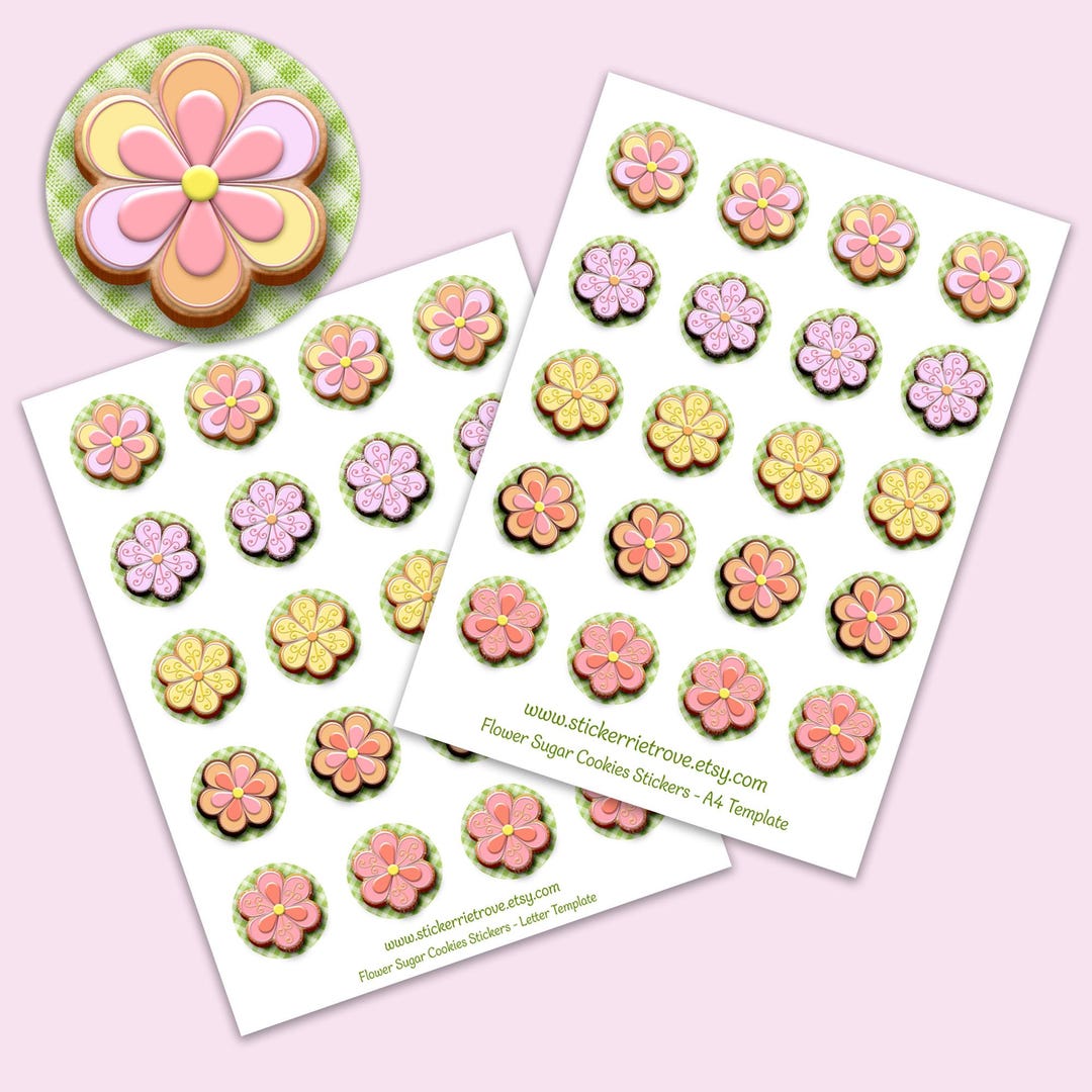 Printable 3D Sugar Cookies Flower Stickers, Reward Stickers,party ...