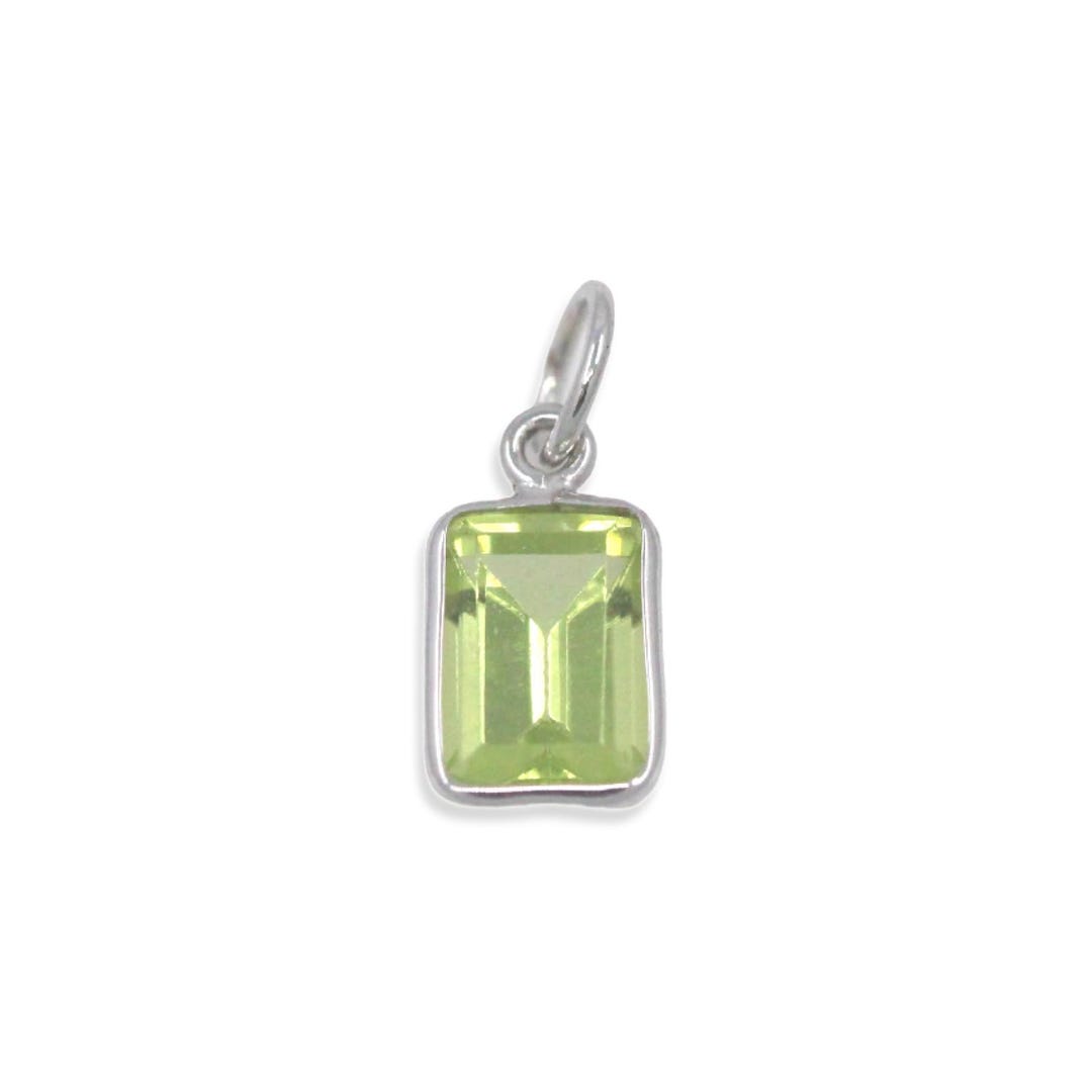 Peridot Charm / Pendant 6x4 Emerald Cut Set in 14k Solid White Gold ...